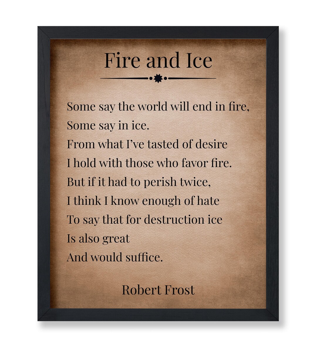 Robert Frost Poetry Poster - Fire and Ice Motivational Print - Literary ...