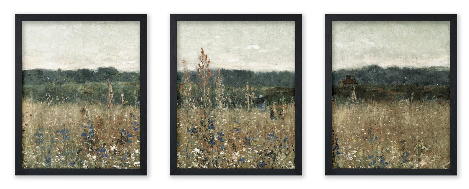3-piece Vintage Meadow Poster - Retro Wildflower Field Painting Print ...