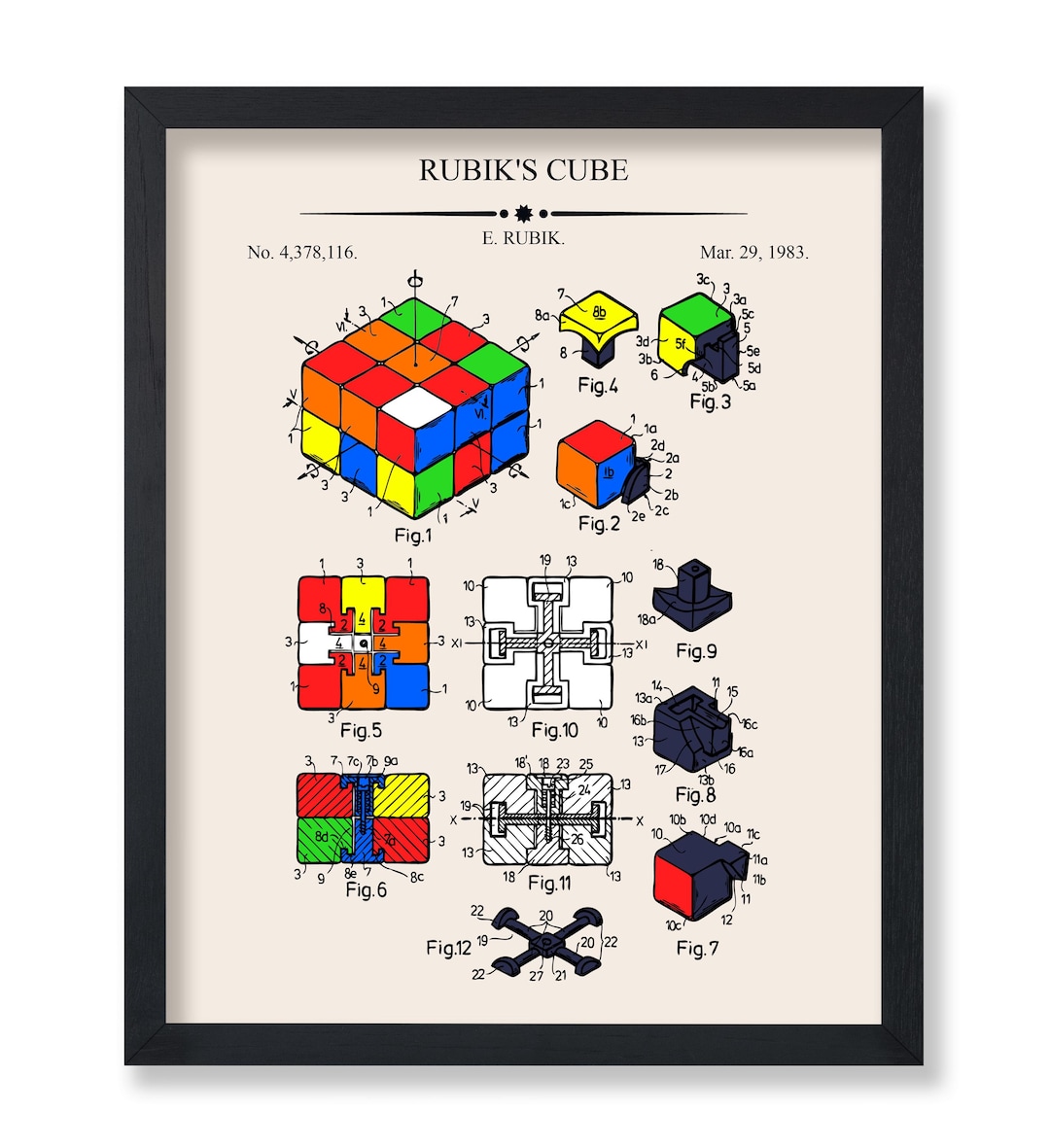 Rubik's Cube Blueprint Poster - Puzzle Cube Toy Patent Print - Rubik's ...