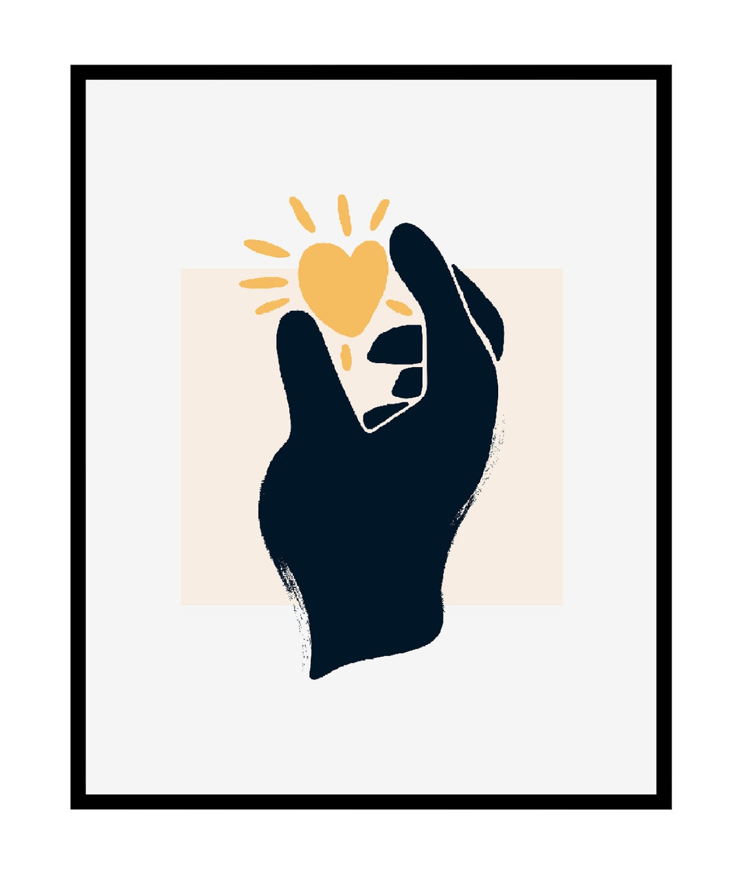 Hand Poster Retro Heart Print Hand Sign Art Sun Art Trendy Art Modern ...