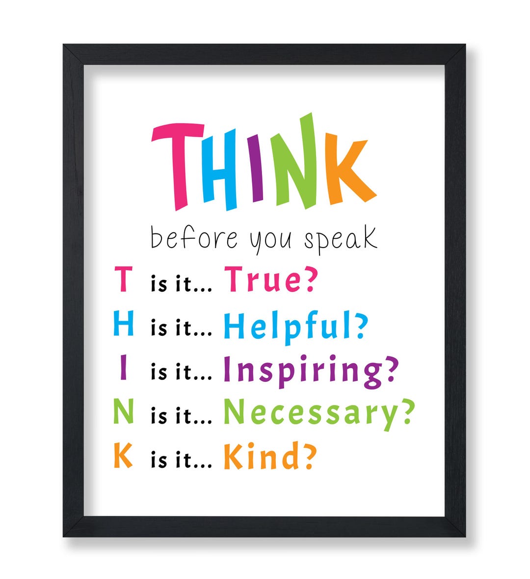 Think Before You Speak Poster - Educational Print - Typography Art ...