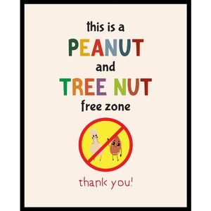 Peanut and Tree Nut Free Zone Poster Food Allergy Awareness Print ...