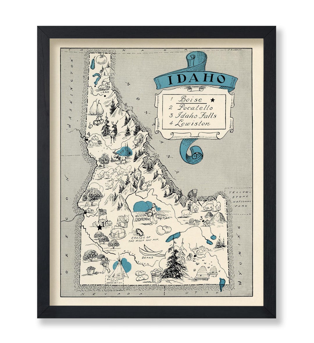 Vintage Map Poster - Retro Idaho Map Print - Idaho State Map Art - Wall ...