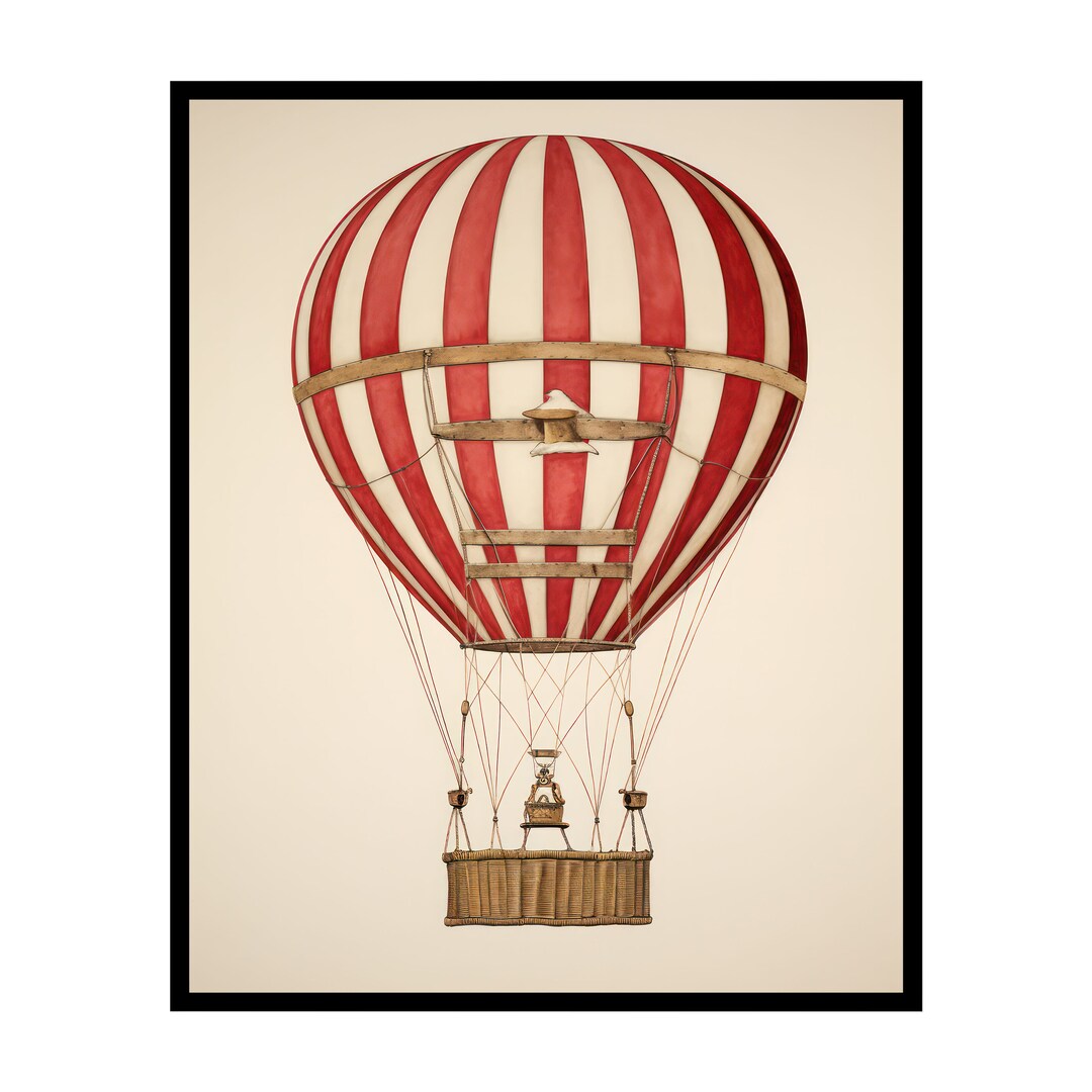 Vintage Hot Air Balloon Poster Retro Striped Air Balloon Print Airship ...