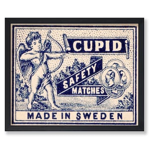 Vintage Cupid Matchbox Poster - Retro Safety Matches Print - Cupid Art ...