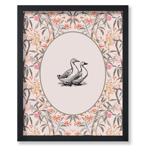 Vintage Duck Family Poster - Retro Duck Print - Ducklings Art - Floral ...