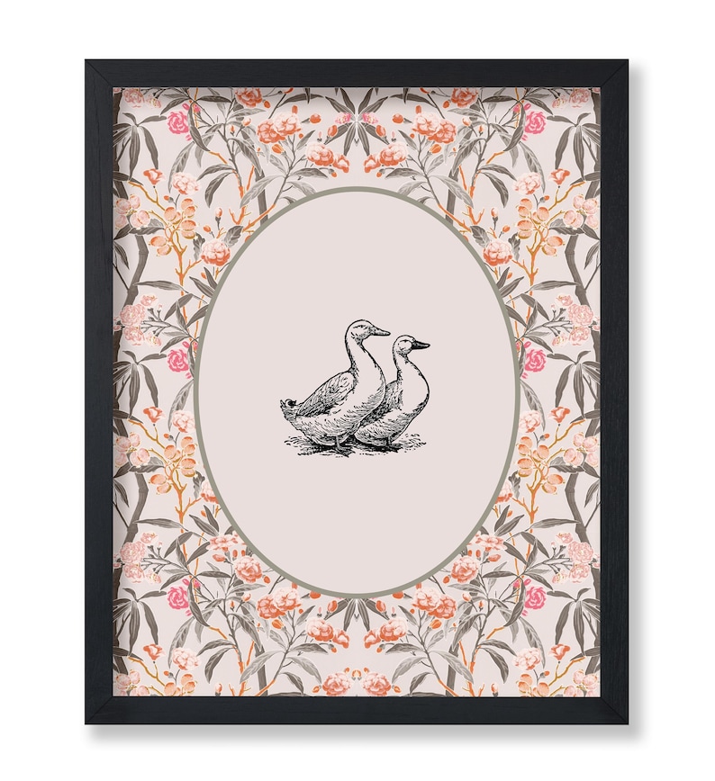 Vintage Duck Family Poster - Retro Duck Print - Ducklings Art - Floral ...