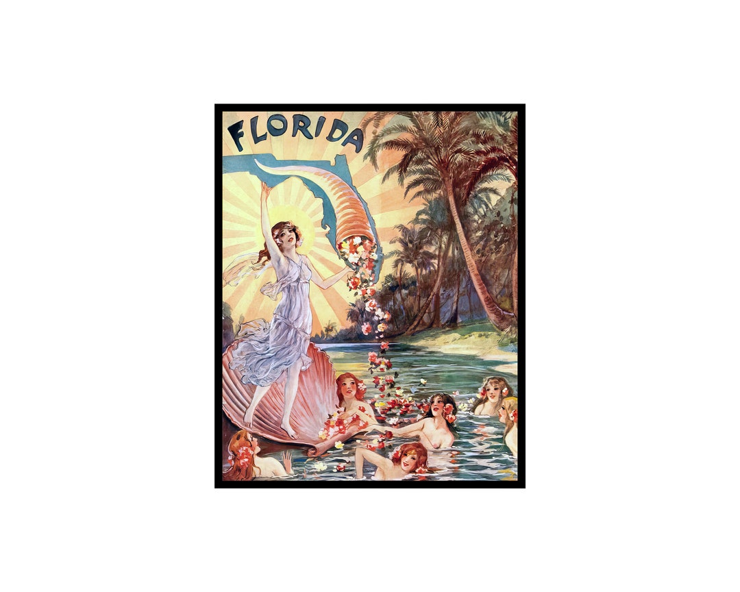Vintage Florida Travel Poster Beach Cornucopia Flower Art Perfect Gift ...