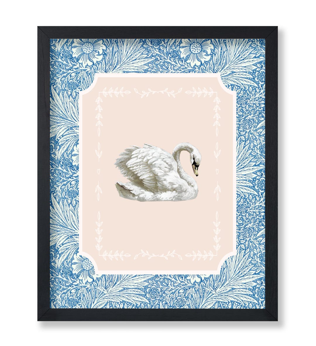 Vintage Swan Poster - Retro Bird Print - Blue Floral Art - Farmhouse ...