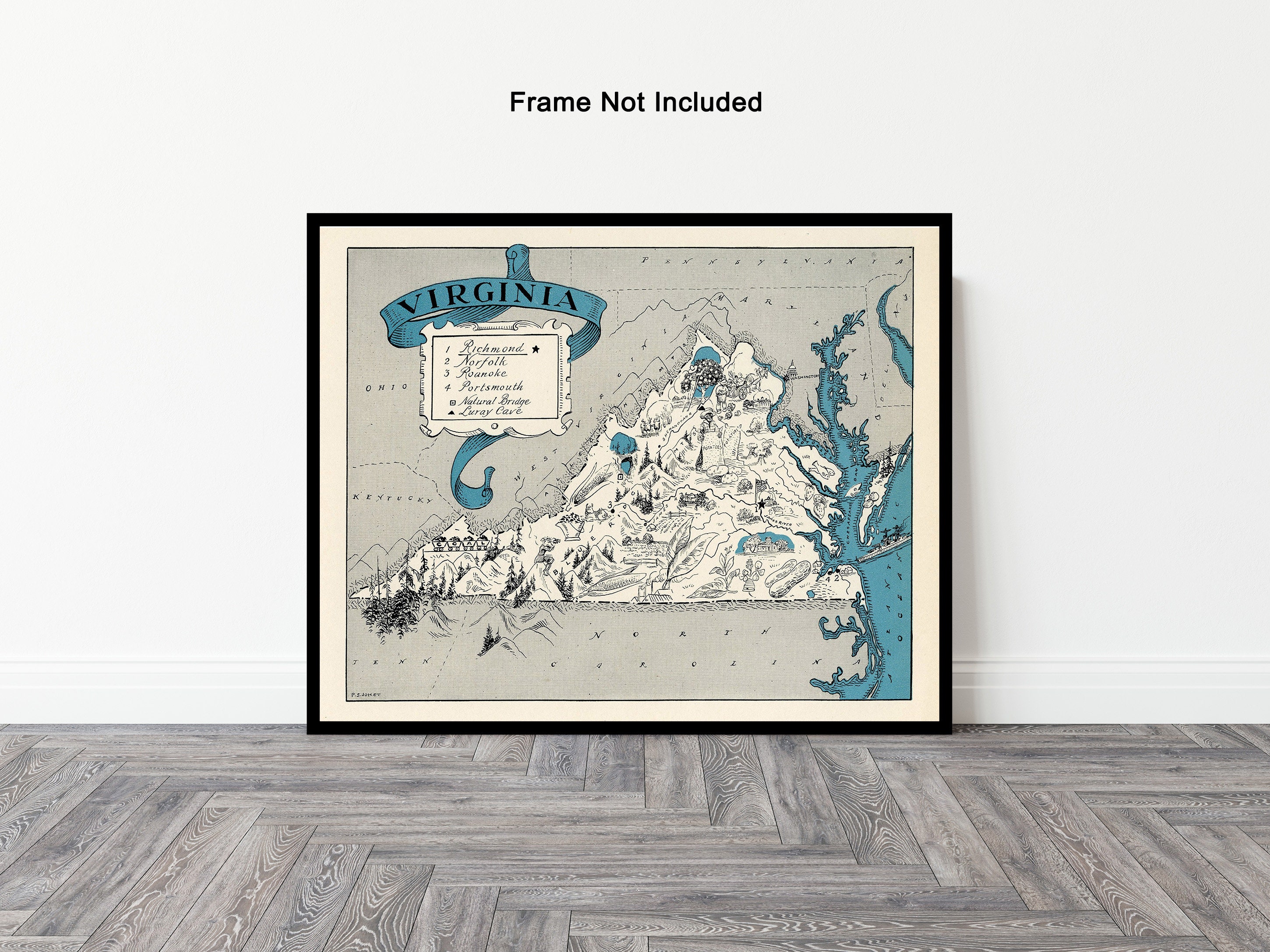 Vintage Map Poster Retro Virginia Map Print Virginia State Map Art Wall ...