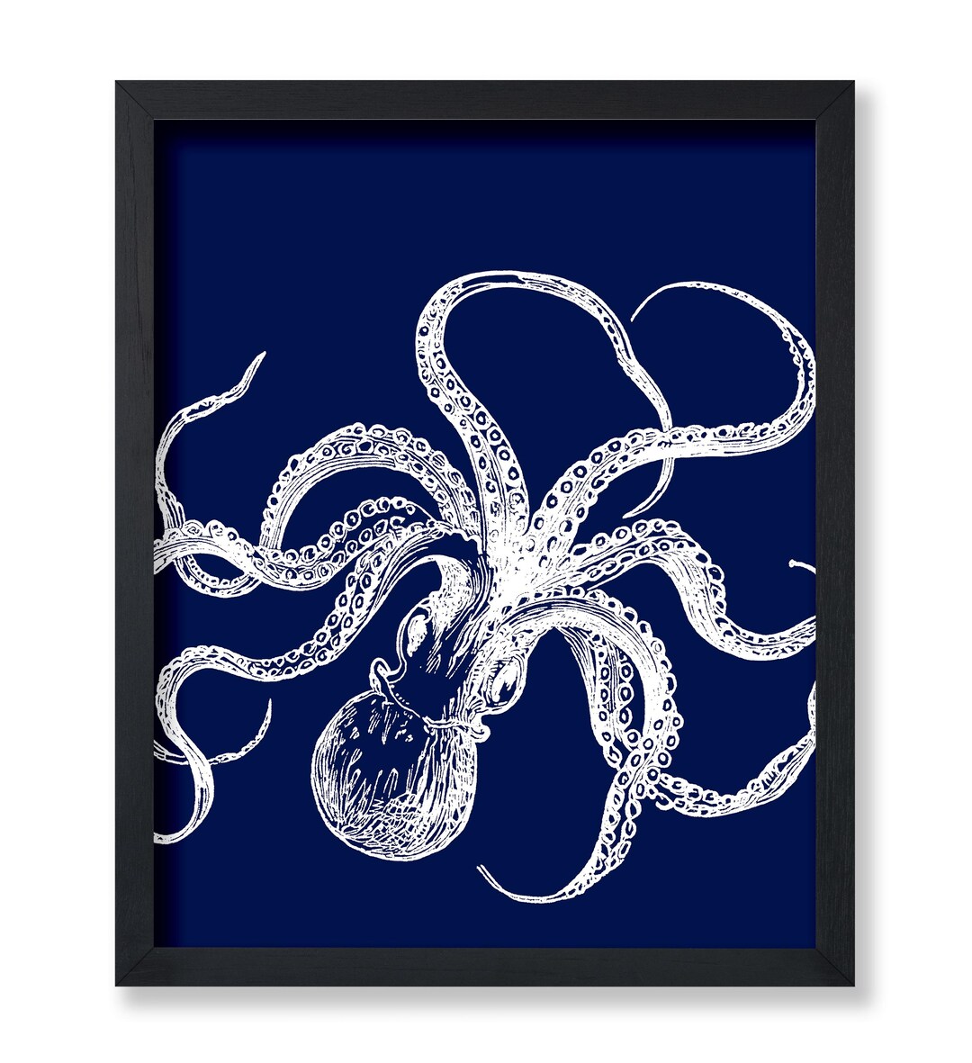 Navy Blue Octopus Poster - Aquatic Print - Nautical Wall Art - Gift for ...