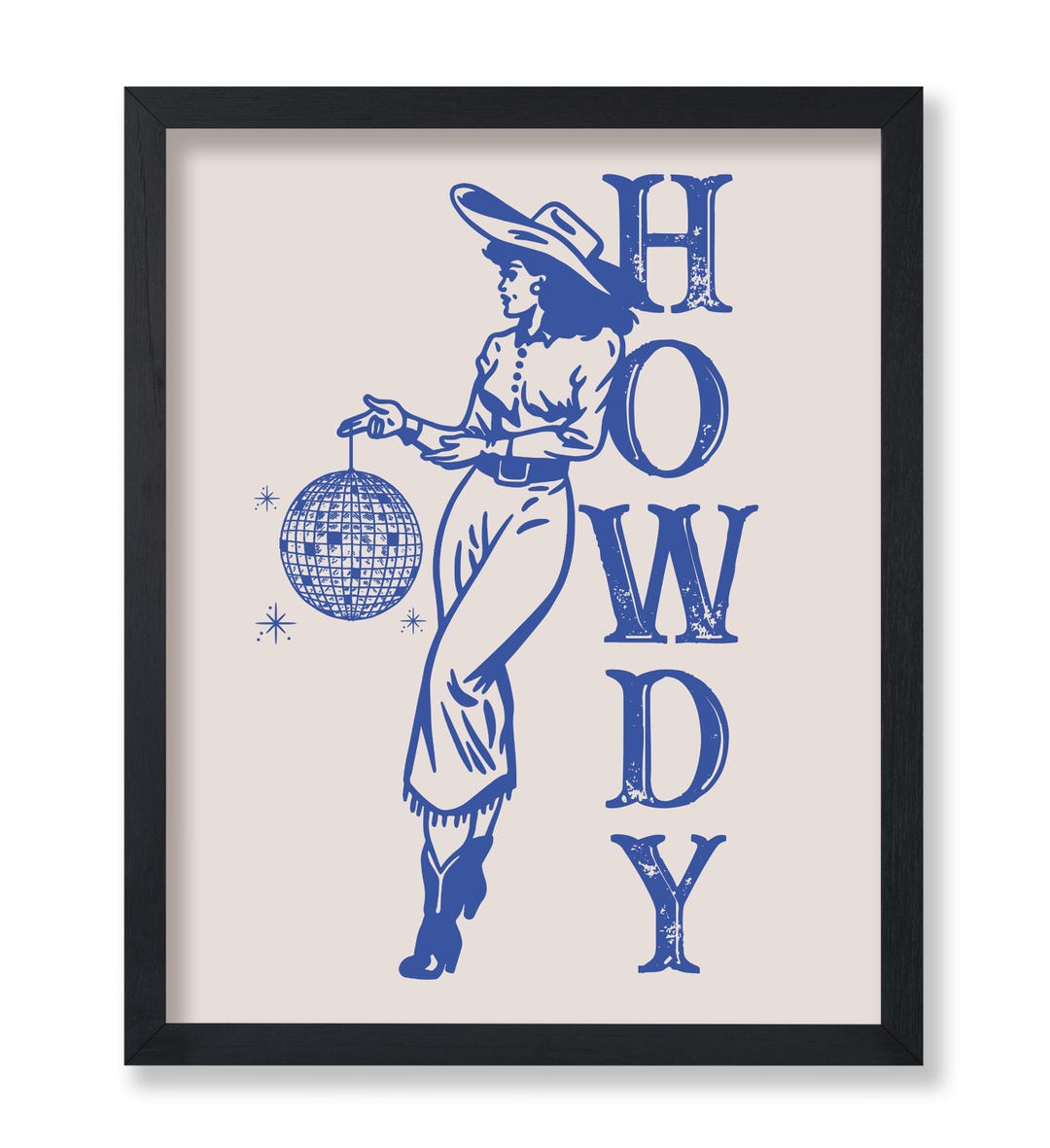 Disco Cowgirl Poster - Retro Blue Cowgirl Print - Howdy Art - Wild West ...