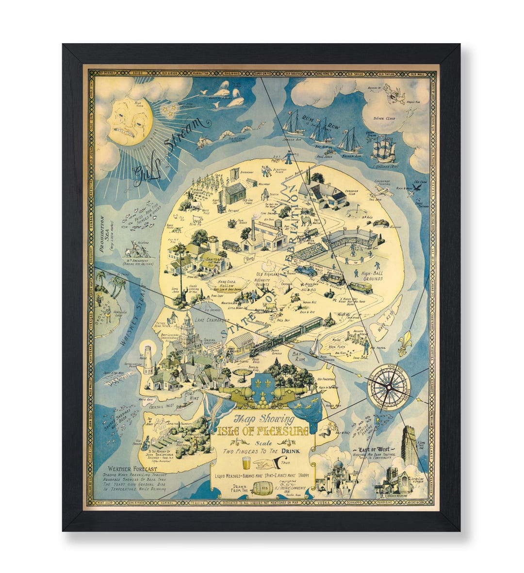Vintage Map Poster - Retro Isles of Pleasure Map Print - Fantasy Map ...