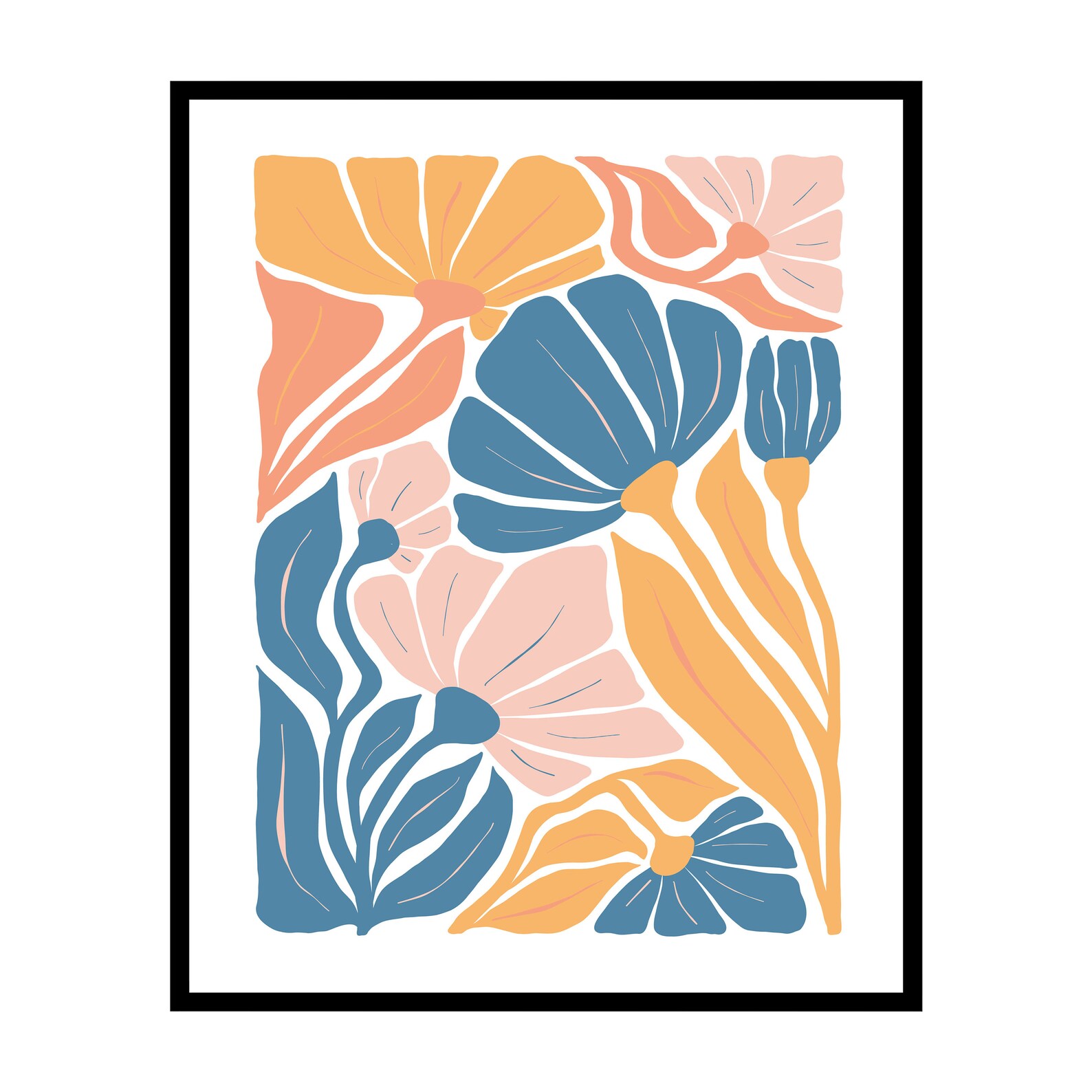 Flower Poster Retro Floral Print Pastel Colors Art Blossoms Art Modern ...