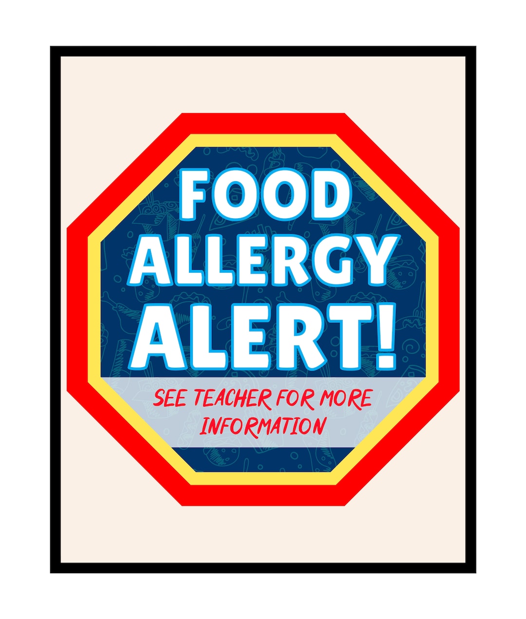 Food Allergy Alert Poster Food Allergy Awareness Print Stop Sign Art ...