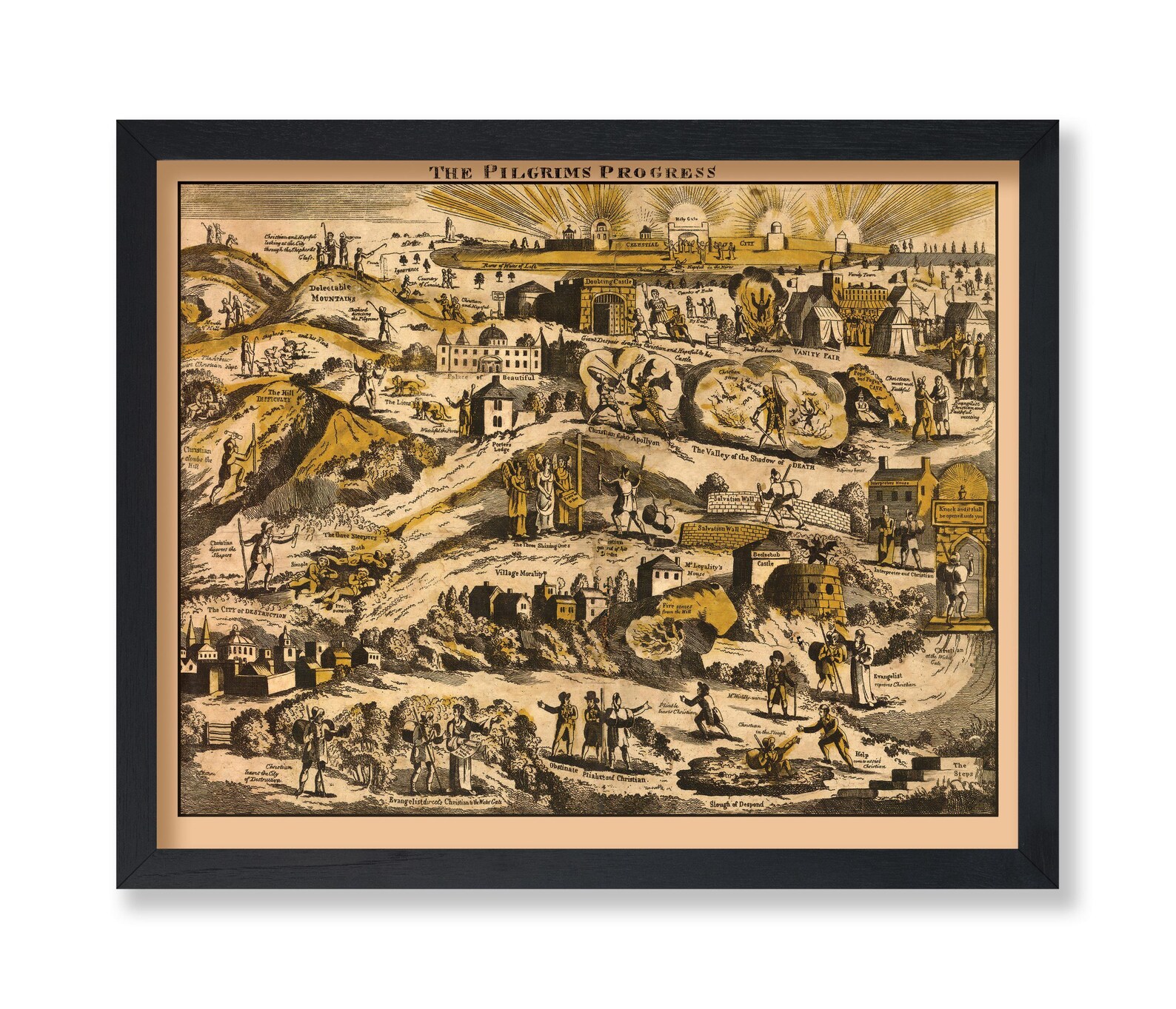 Vintage Pilgrim's Progress Poster - History Print - Celestial City Art ...