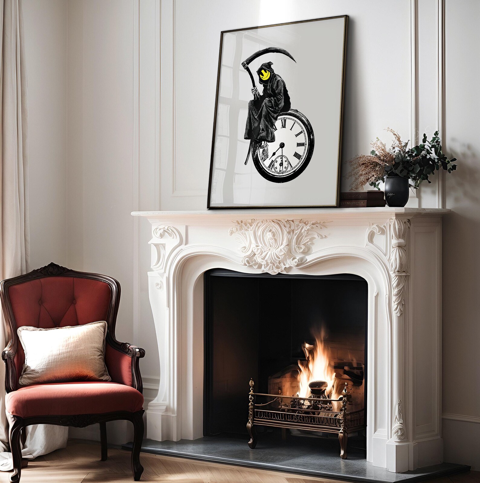 Grin Reaper Poster - Clock Print - Stop Watch Art - Abstract Art - Grim ...