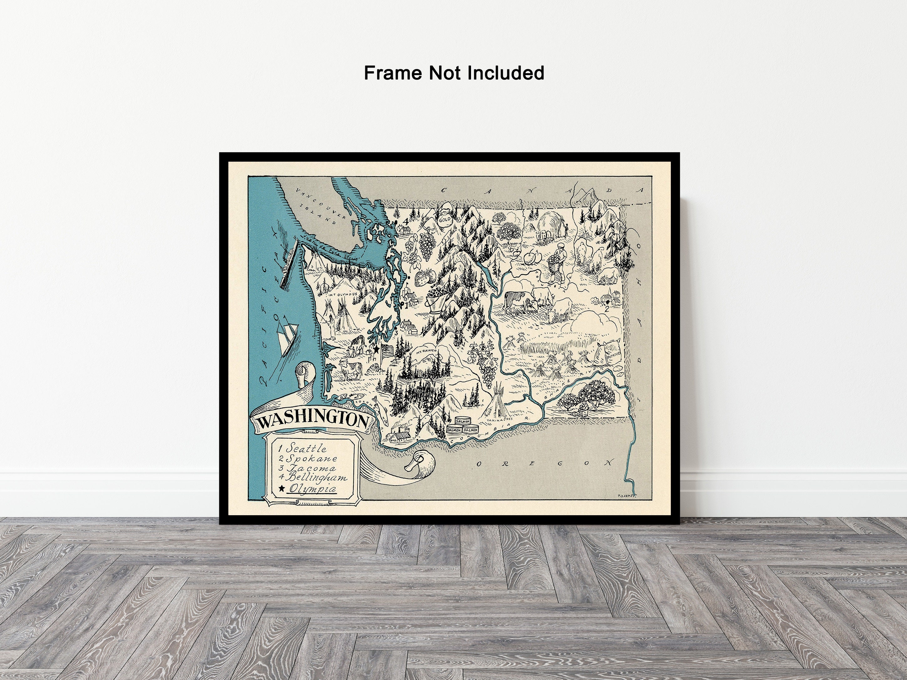 Vintage Map Poster Retro Washington Map Print Washington State Map Art ...