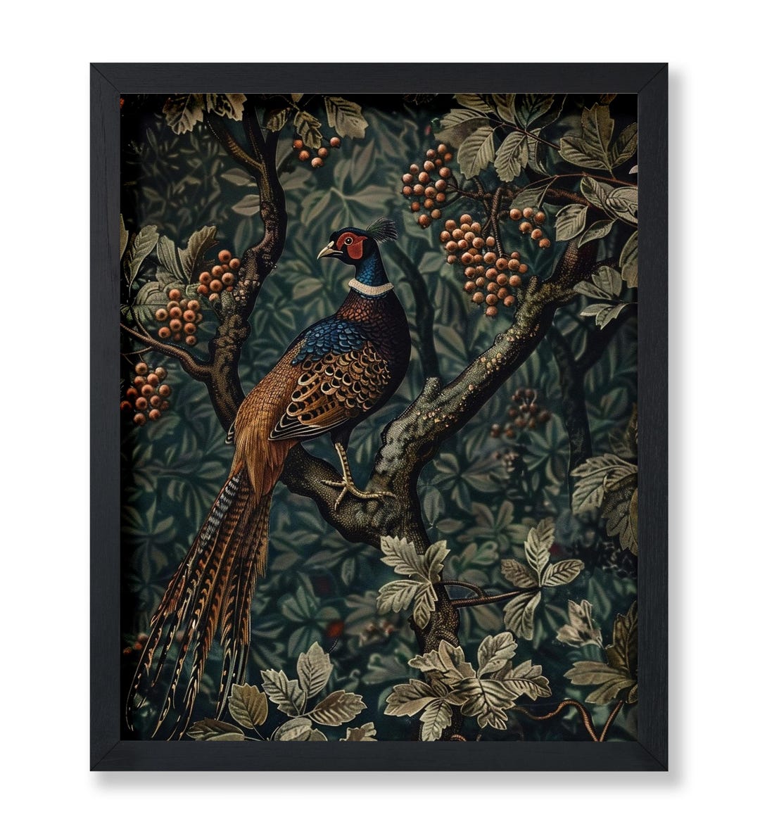 Pheasant Poster - Pheasant on a Tree Print - Bird Art - Flower Art ...