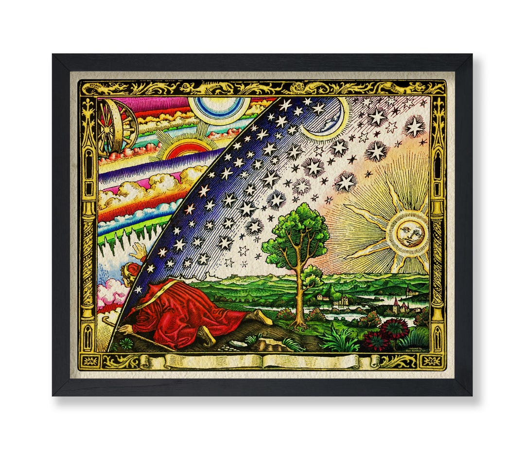 Vintage Flat Earth Poster - Retro Cosmos Engraving - Astronomy Art for ...