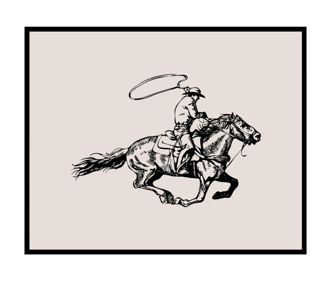 Cowboy With Lasso Poster Retro Cowboy Print Wild West Art Trendy Art ...