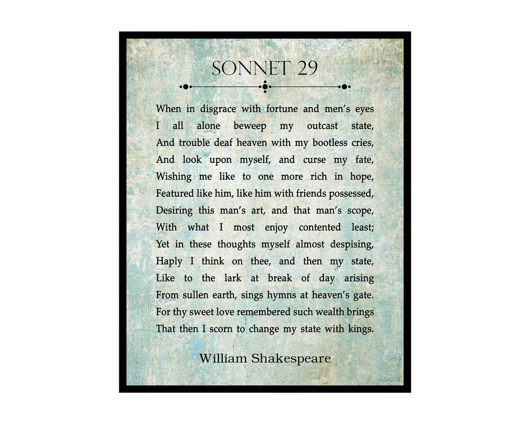 William Shakespeare Poster Sonnet 29 Print Motivational - Etsy
