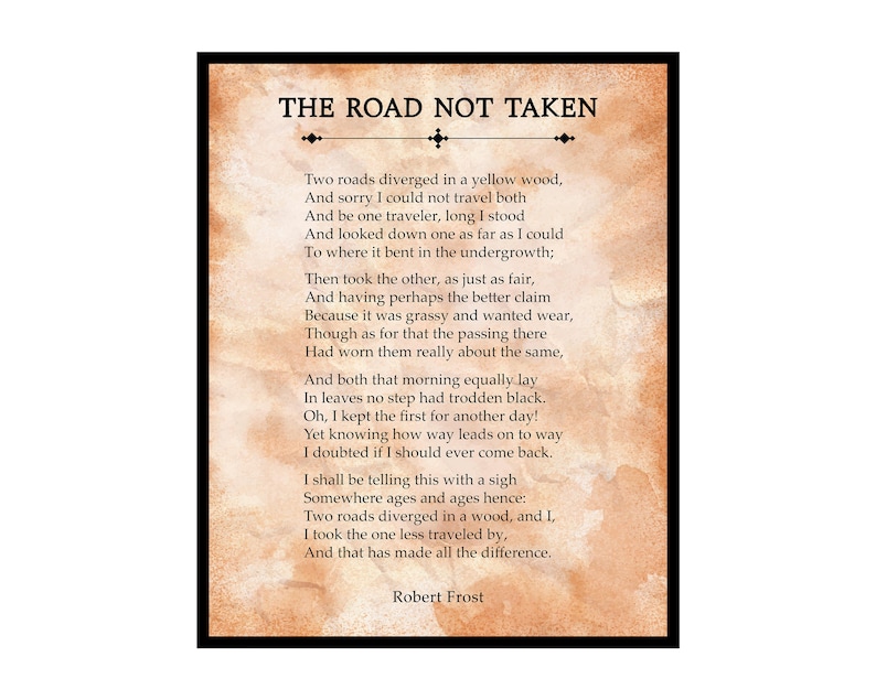 Robert Frost Poster the Road Not Taken Print Motivational Poetry Art Inspiring Gift Bedroom Wall ...