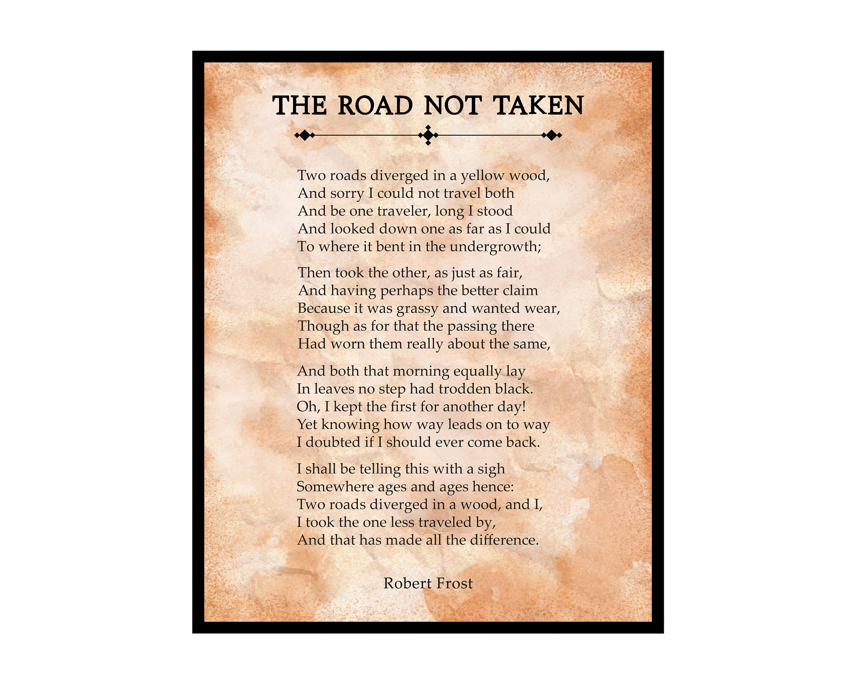 Robert Frost Poster the Road Not Taken Print Motivational Poetry Art ...
