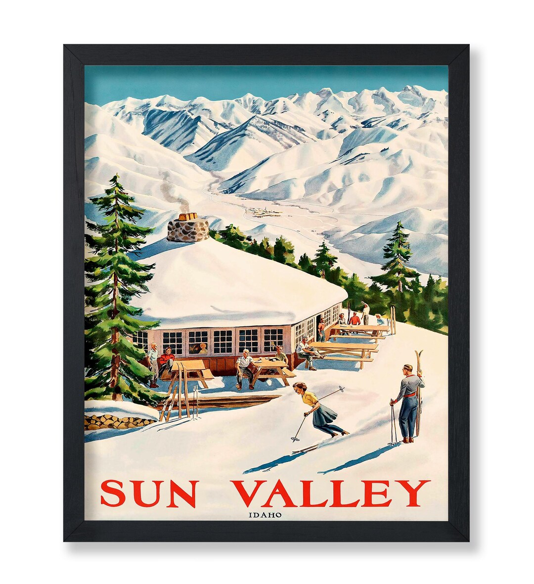 Vintage Travel Poster - Retro Sun Valley Mount Baldy Print - Idaho Art ...