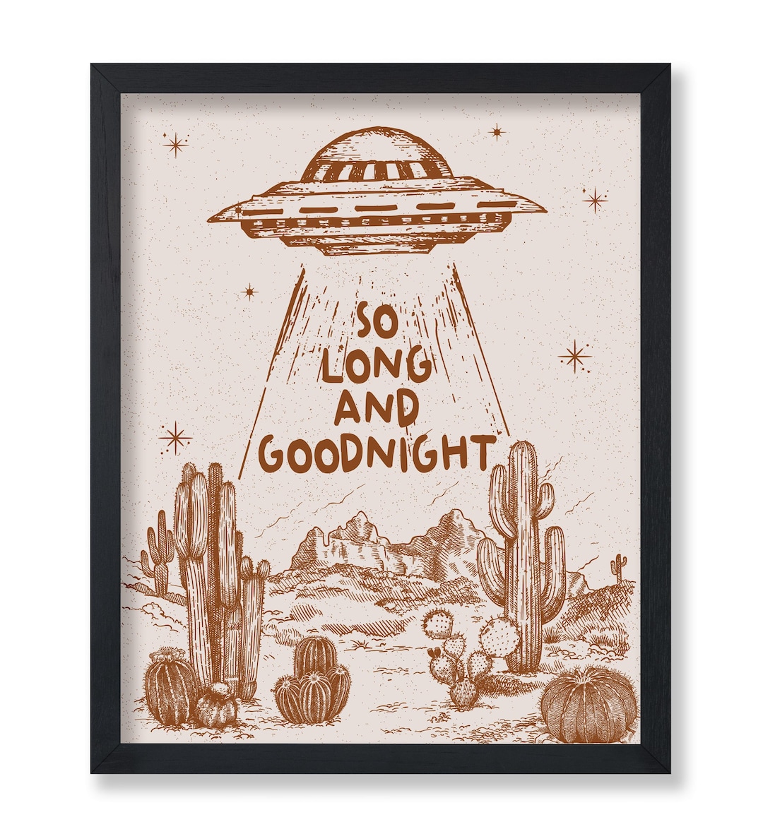 So Long and Goodnight Poster - Retro Brown UFO Print - Trendy Art ...