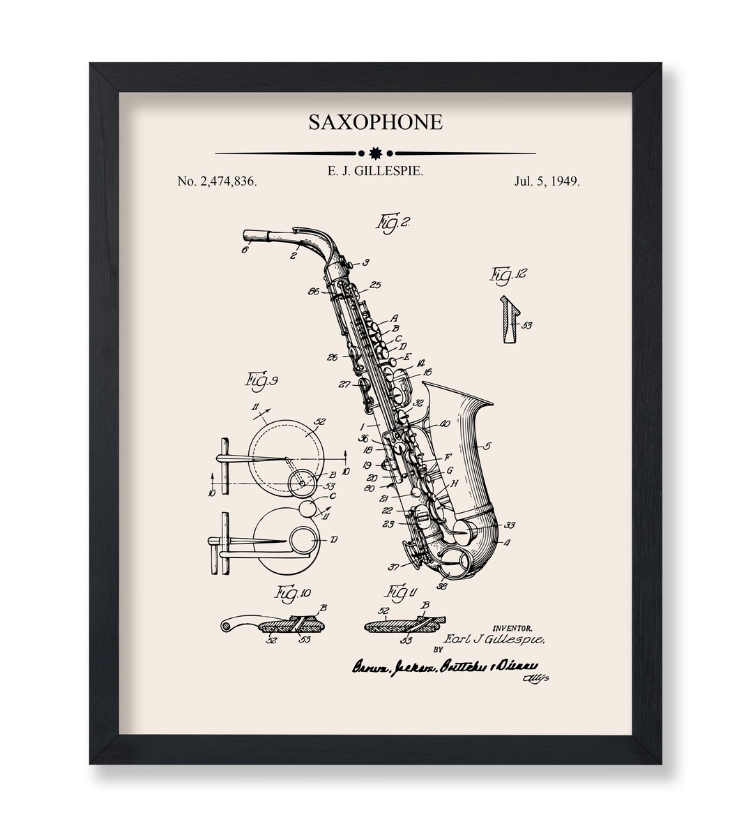 Saxophone Blueprint Poster - Saxophone Patent Print - Music Art ...