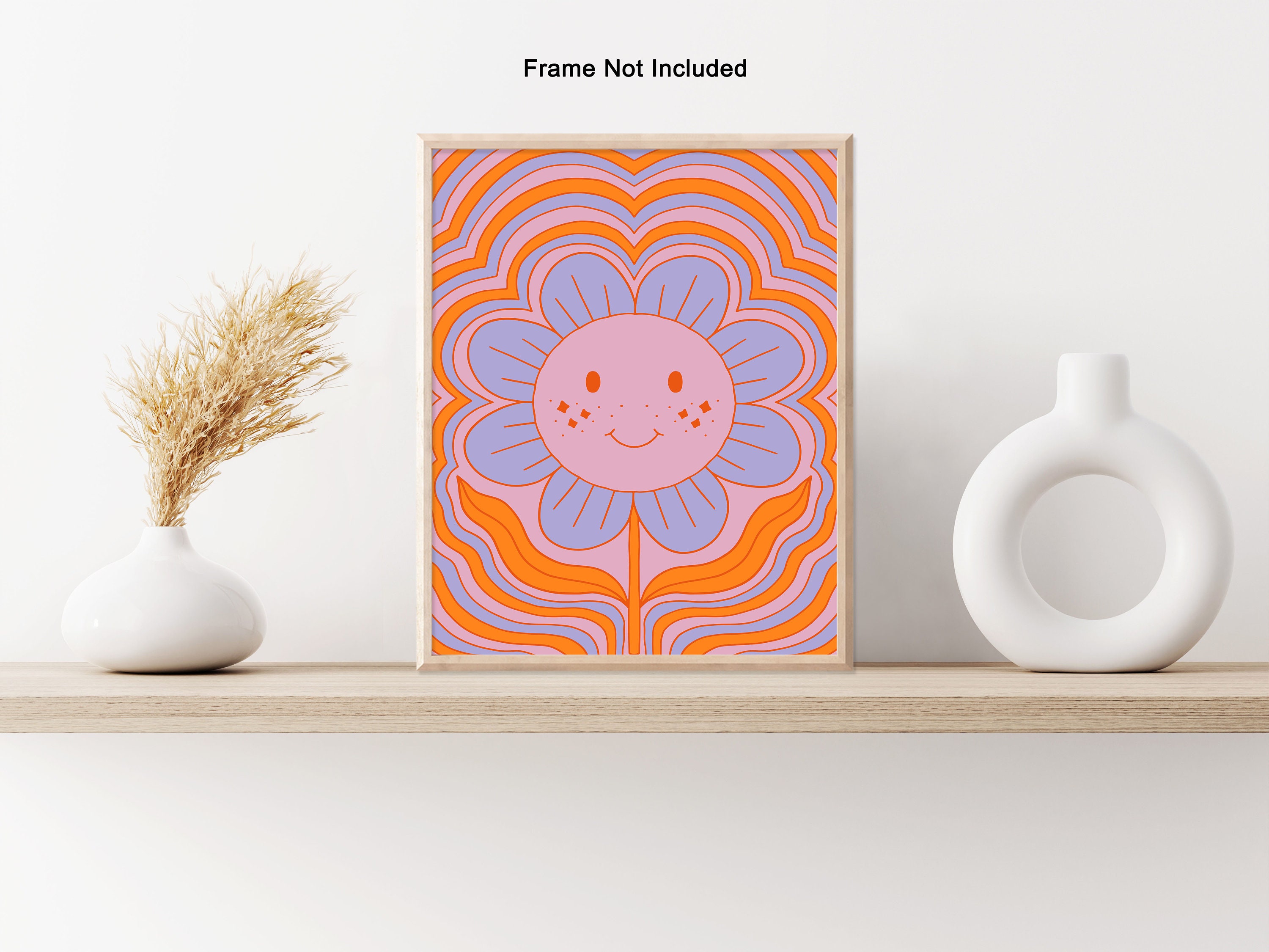 Flower Poster Retro Smiley Face Print Emoticon Art Boho Art Gift for ...