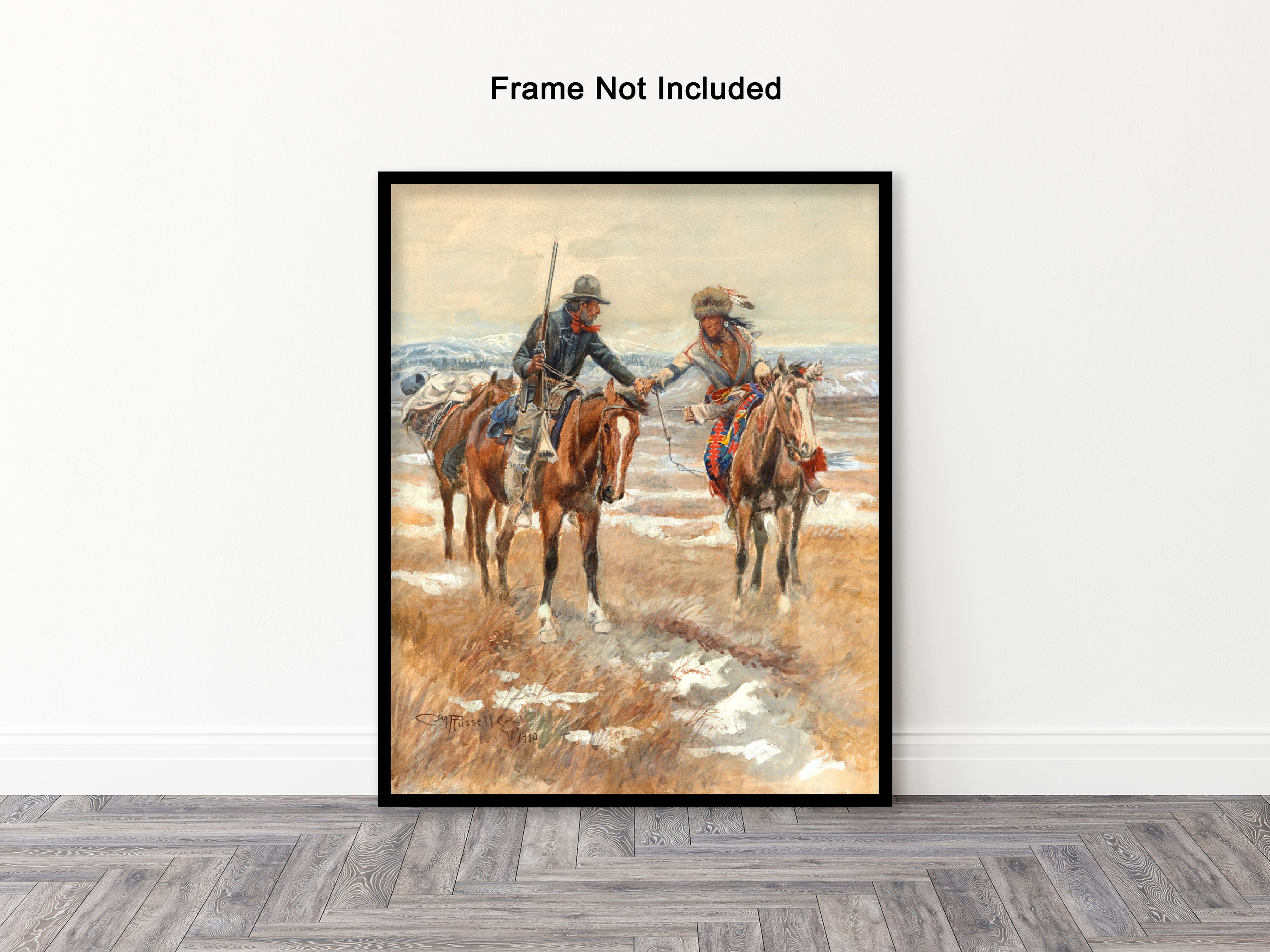 Vintage A Doubtful Handshake Painting Poster Retro Western Print Horse ...