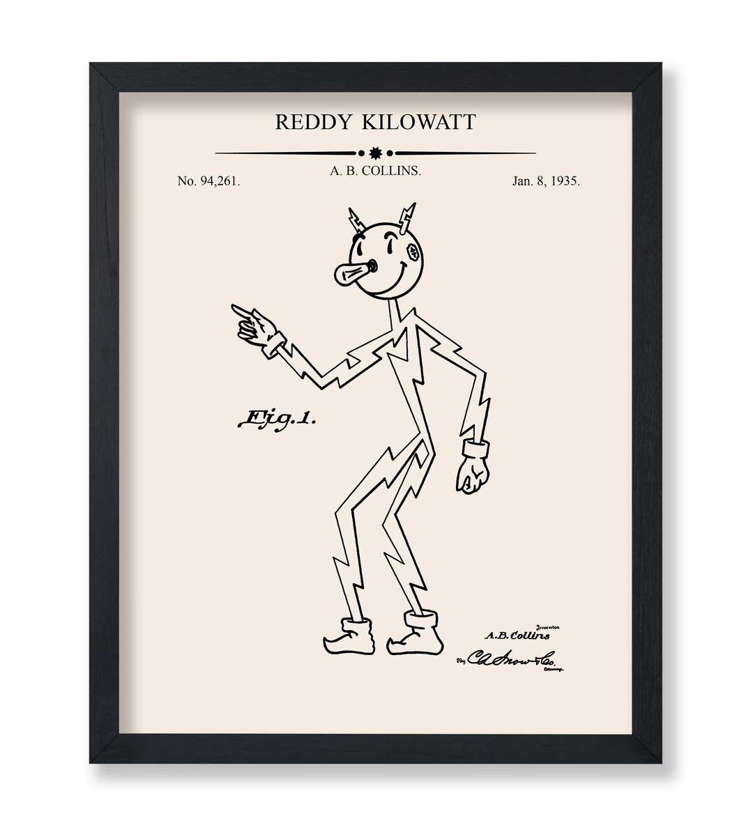 Vintage Reddy Kilowatt Blueprint Poster - Electric Utility Patent Print ...