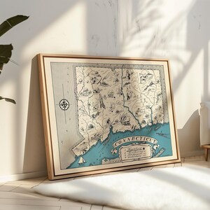 Vintage Map Poster - Retro Connecticut Map Print - Connecticut State ...