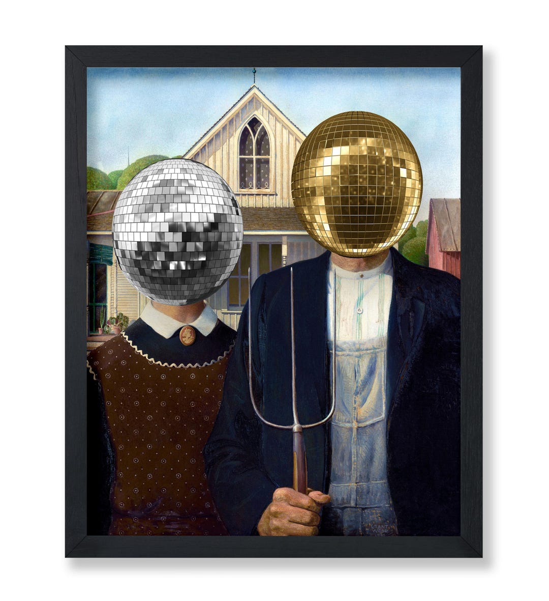 American Gothic Poster - Disco Ball Print - Altered Art - Baroque Art ...
