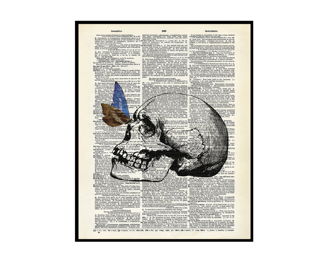 Skull Butterfly Print Gothic Skeleton Home Decor Unframed Dictionary ...