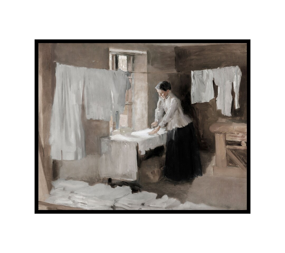 Vintage Woman Ironing Poster Retro Study for the Washerwomen Print ...