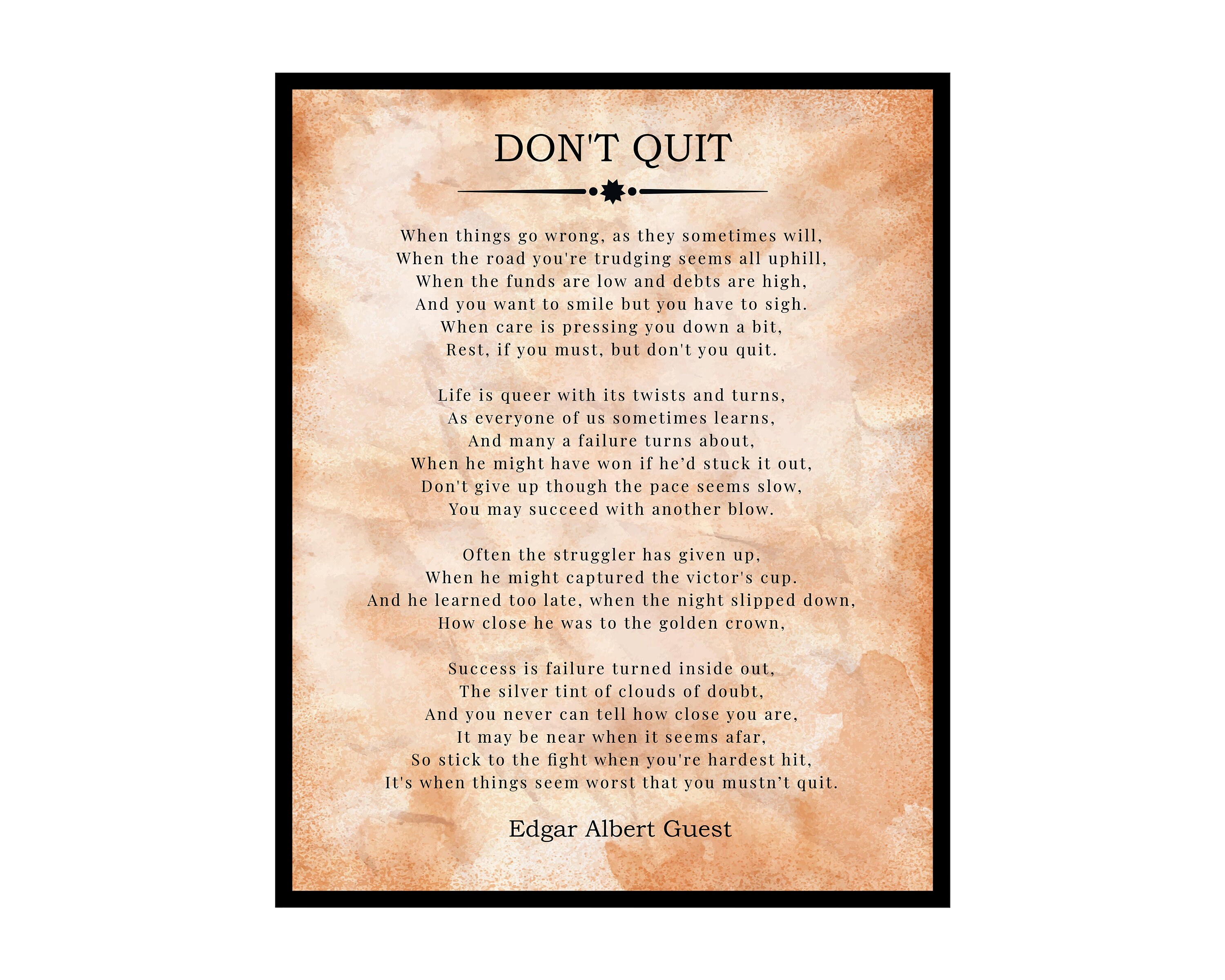 Edgar Albert Guest Poster Don't Quit Print Poetry Art Inspiring Gift ...
