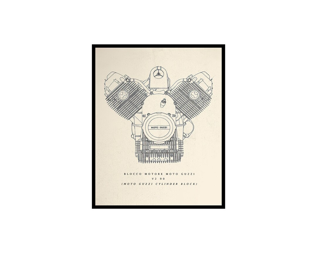 Blueprint Poster Retro Patent Print Moto Guzzi Engine, Italian ...