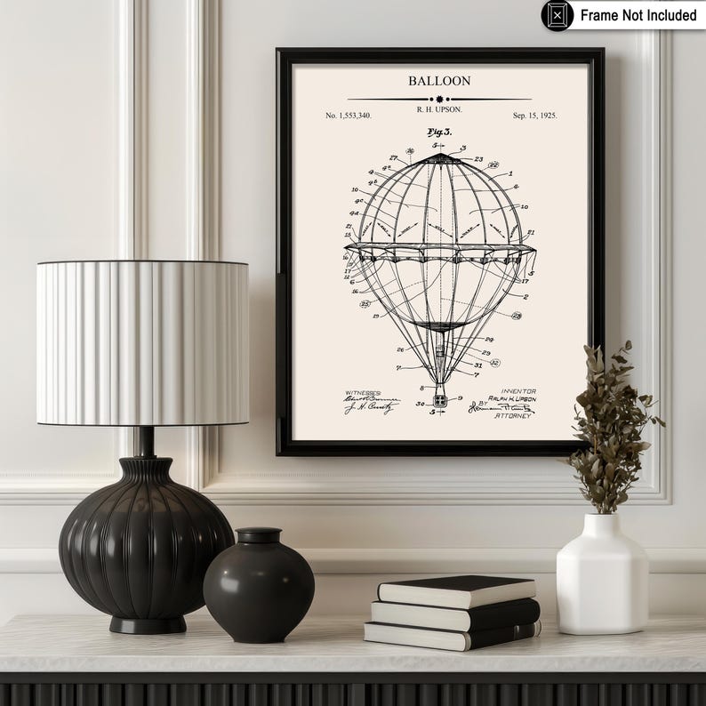 Vintage Hot Air Balloon Patent Print - Balloon Blueprint Poster ...