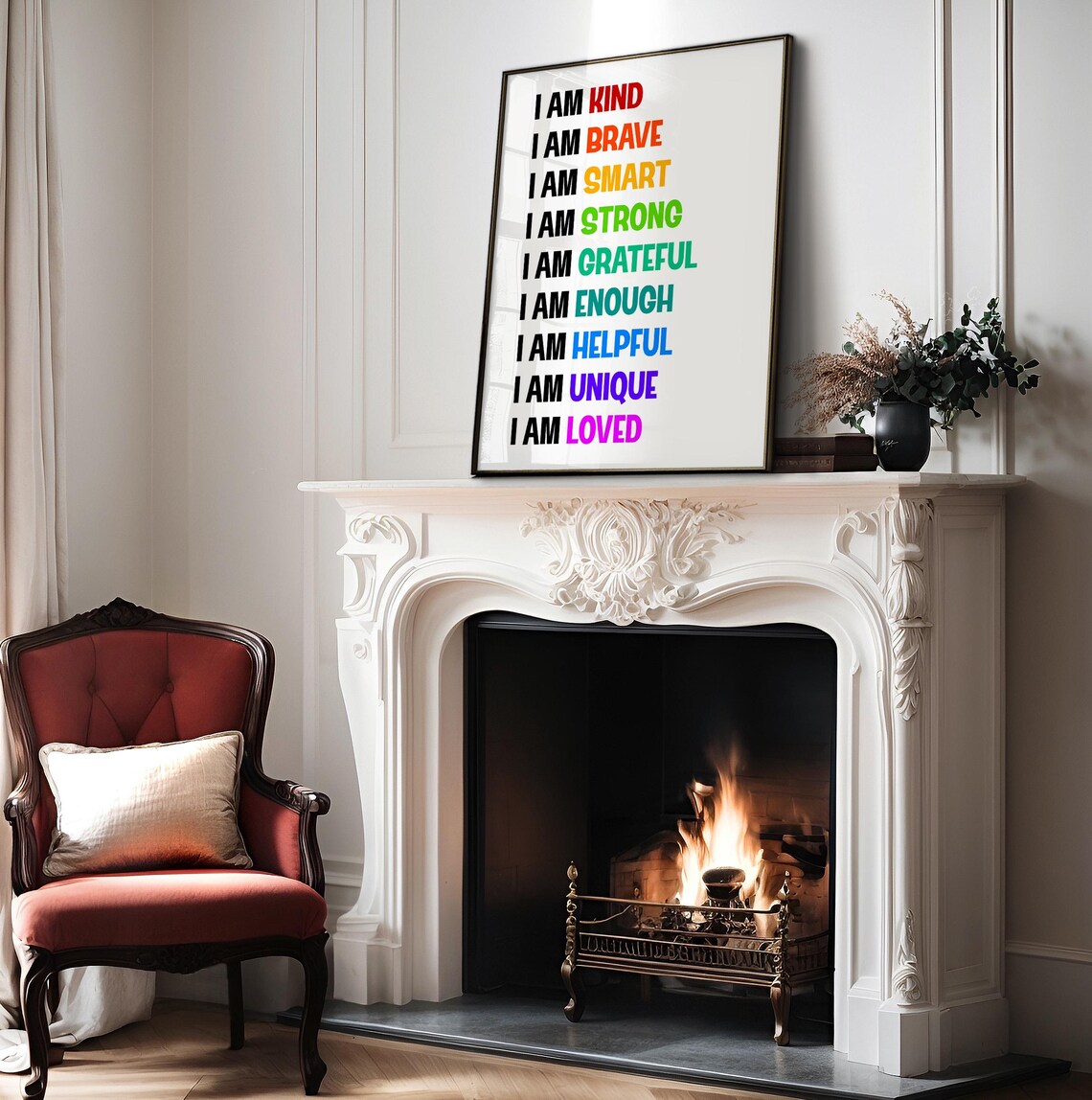 I Am Affirmations Poster - Nursery Print - Typography Art - Positive ...