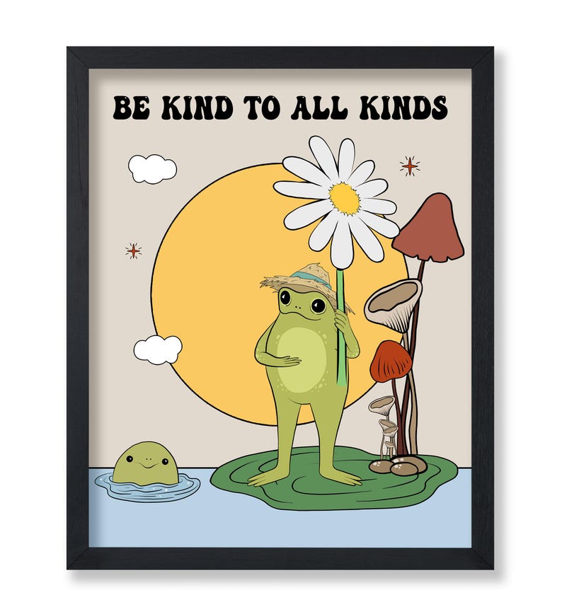 Be Kind to All Kinds Poster - Retro Frog Print - Kindness Art ...