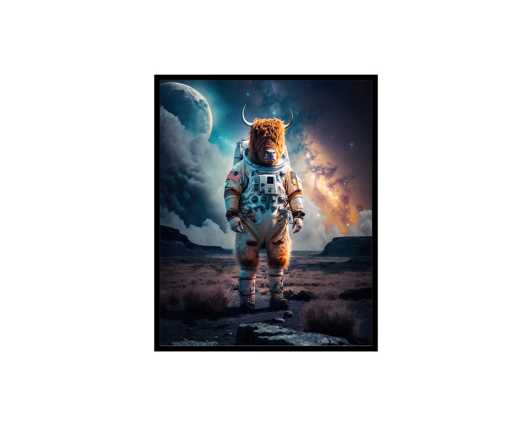 Highland Cow Astronaut Poster NASA Inspired Art for Kids Rooms Funny ...