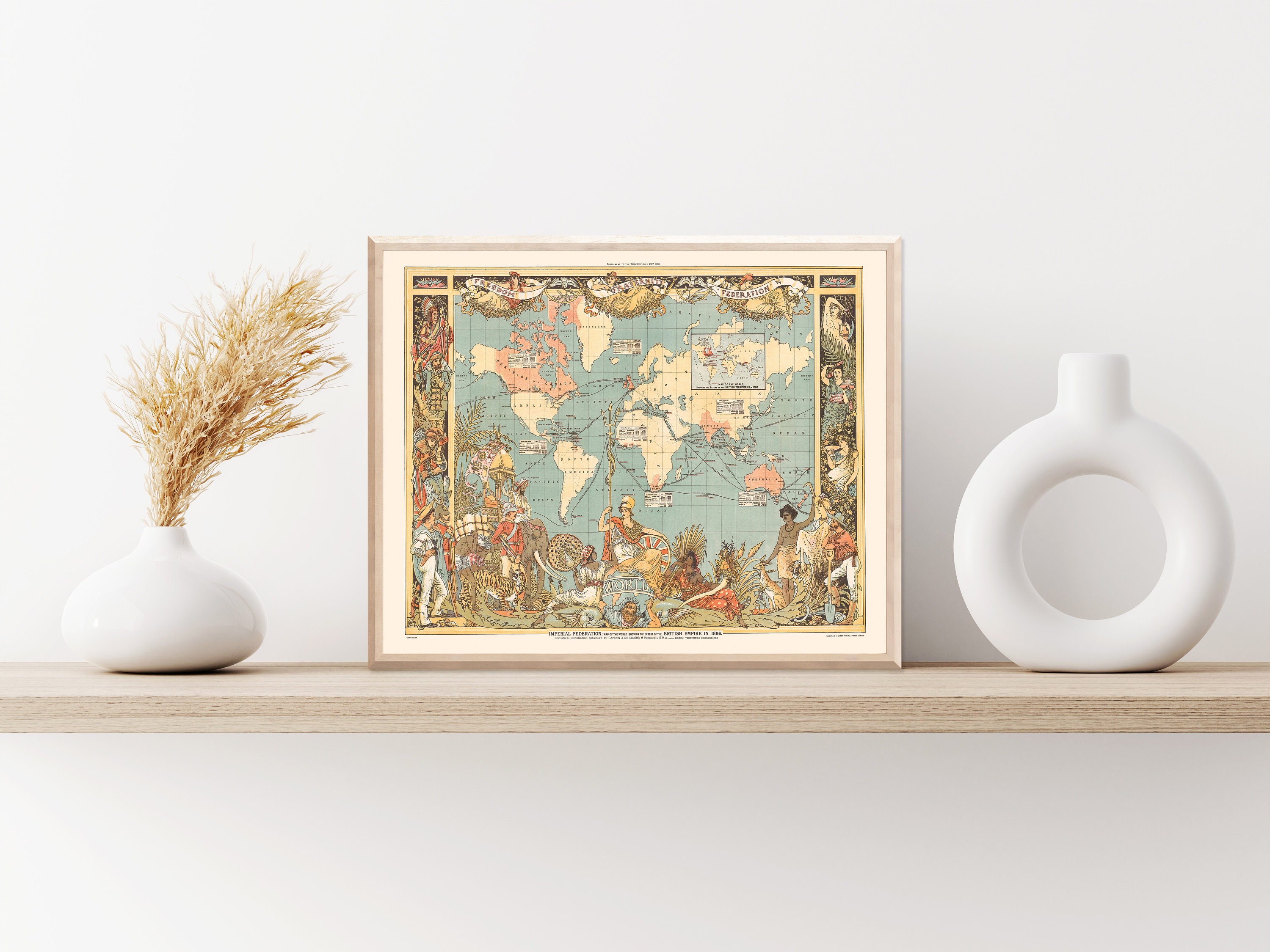 Vintage Map Poster Retro World Map Print British Empire Map Art Perfect ...
