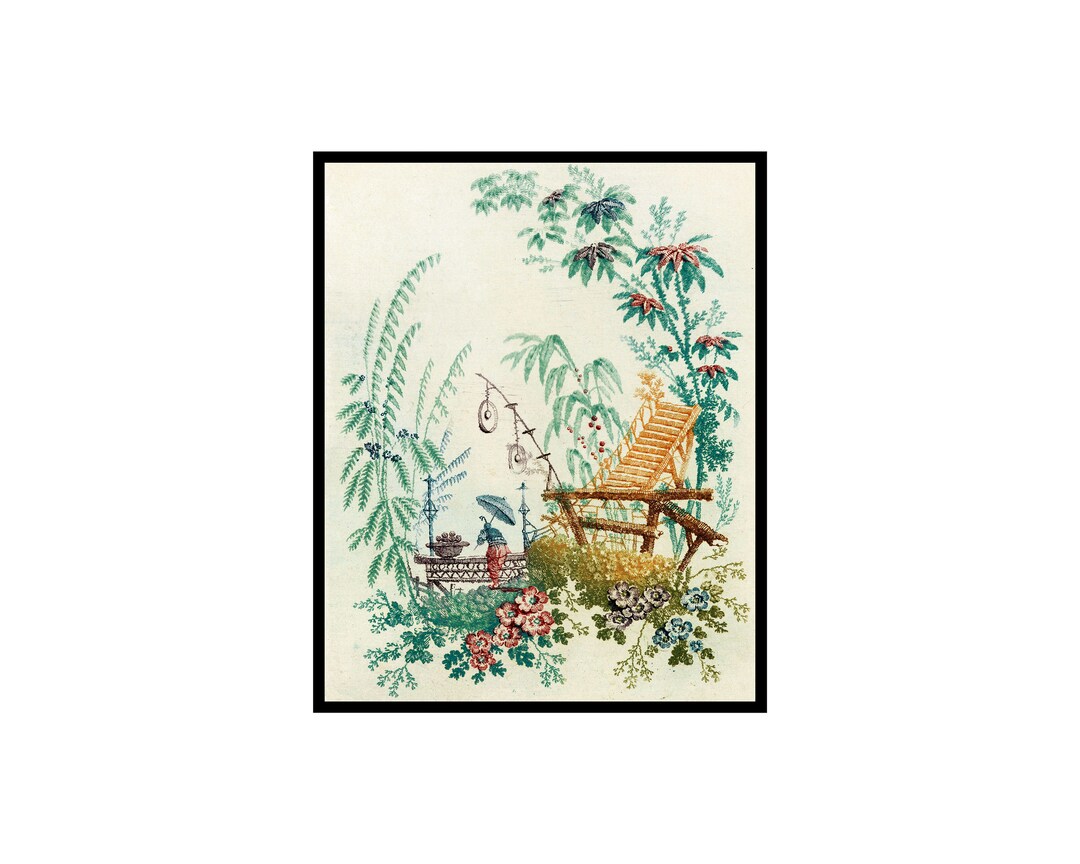 Vintage Flower Garden Poster Retro Chinoiserie Art Unframed Wall Decor ...