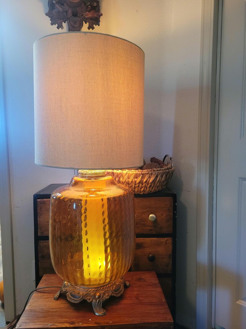 Amber Glass Lamp MCM - Etsy