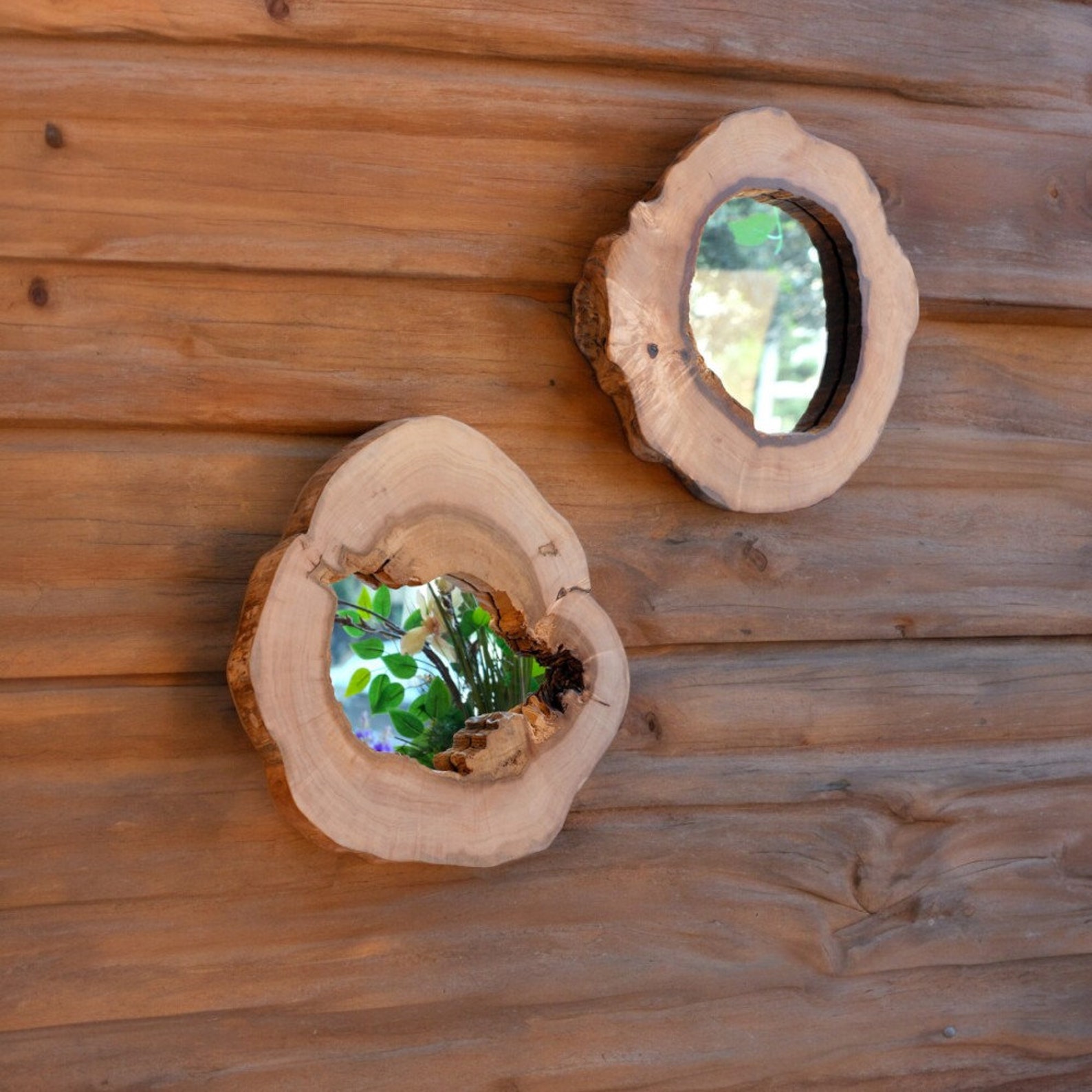 Irregular Mirror Made of Natural Log, Wooden Asymmetric Mirror, Wooden ...