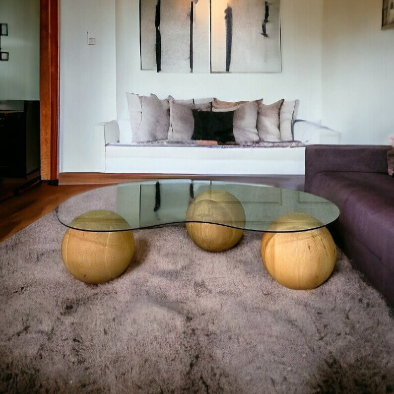 Unique Coffee Table, Kidney Coffee Table, Decorative Wooden Balls ...