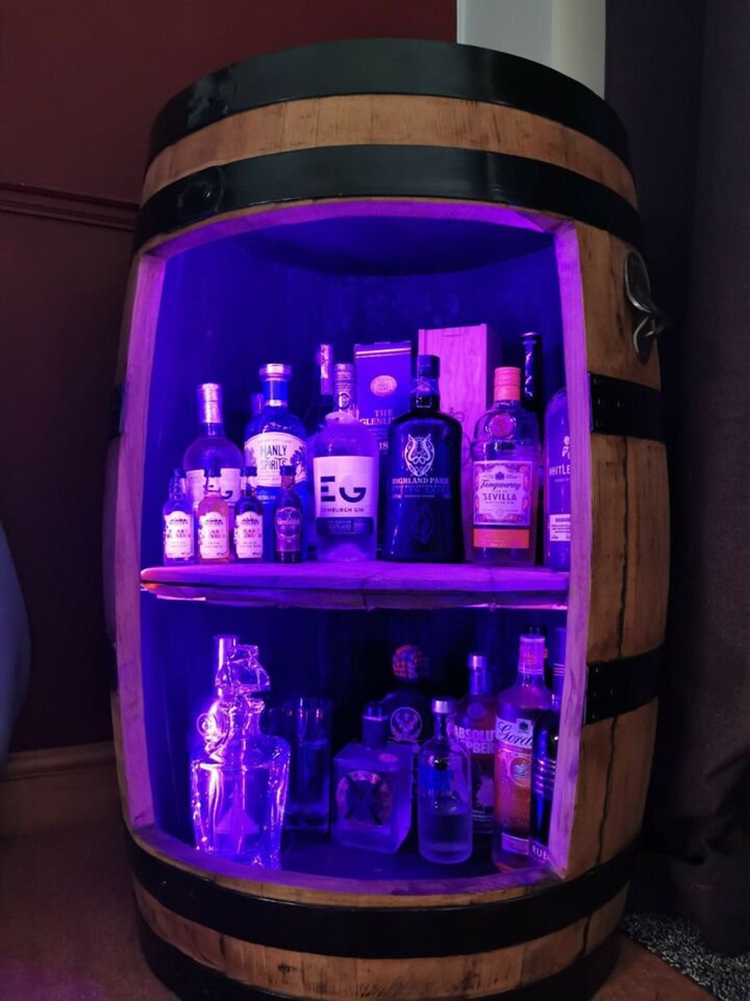 Home Bar Mini Bar Drinks Cabinet Whisky Barrel Bar LED Cabinet Garden ...